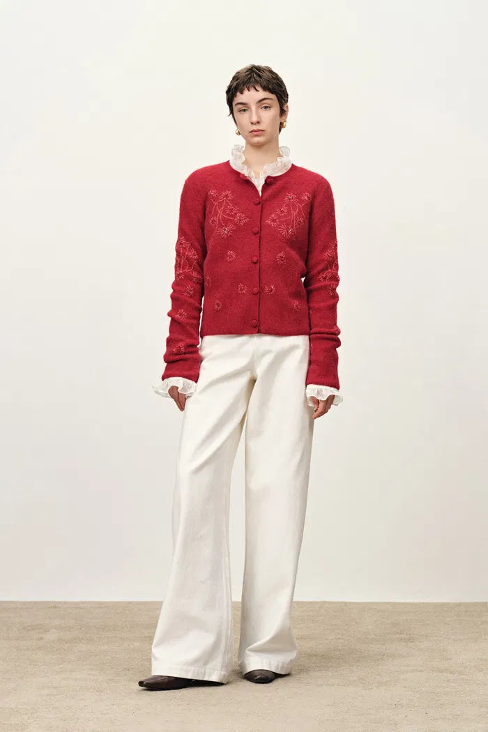 Letitia Hand Crocheted Beaded Floral Cardigan in Wool Alpaca Blend Kni ...